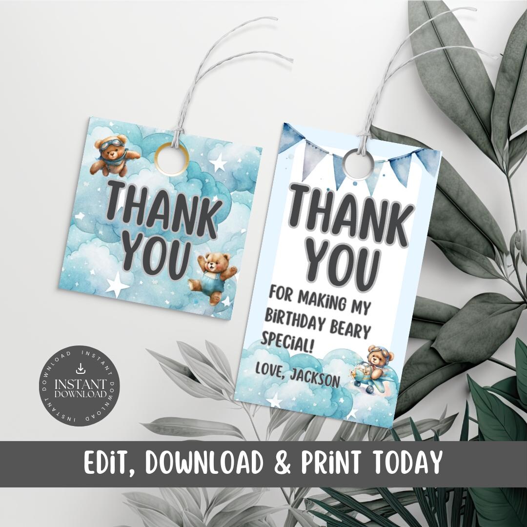 Teddy Bear Thank You / Party Favor Tags for Kids, Child, Boys, Girls ...