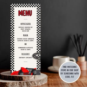 First Lap Around the Track - 1st Birthday Party Menu Card / Red Car ...