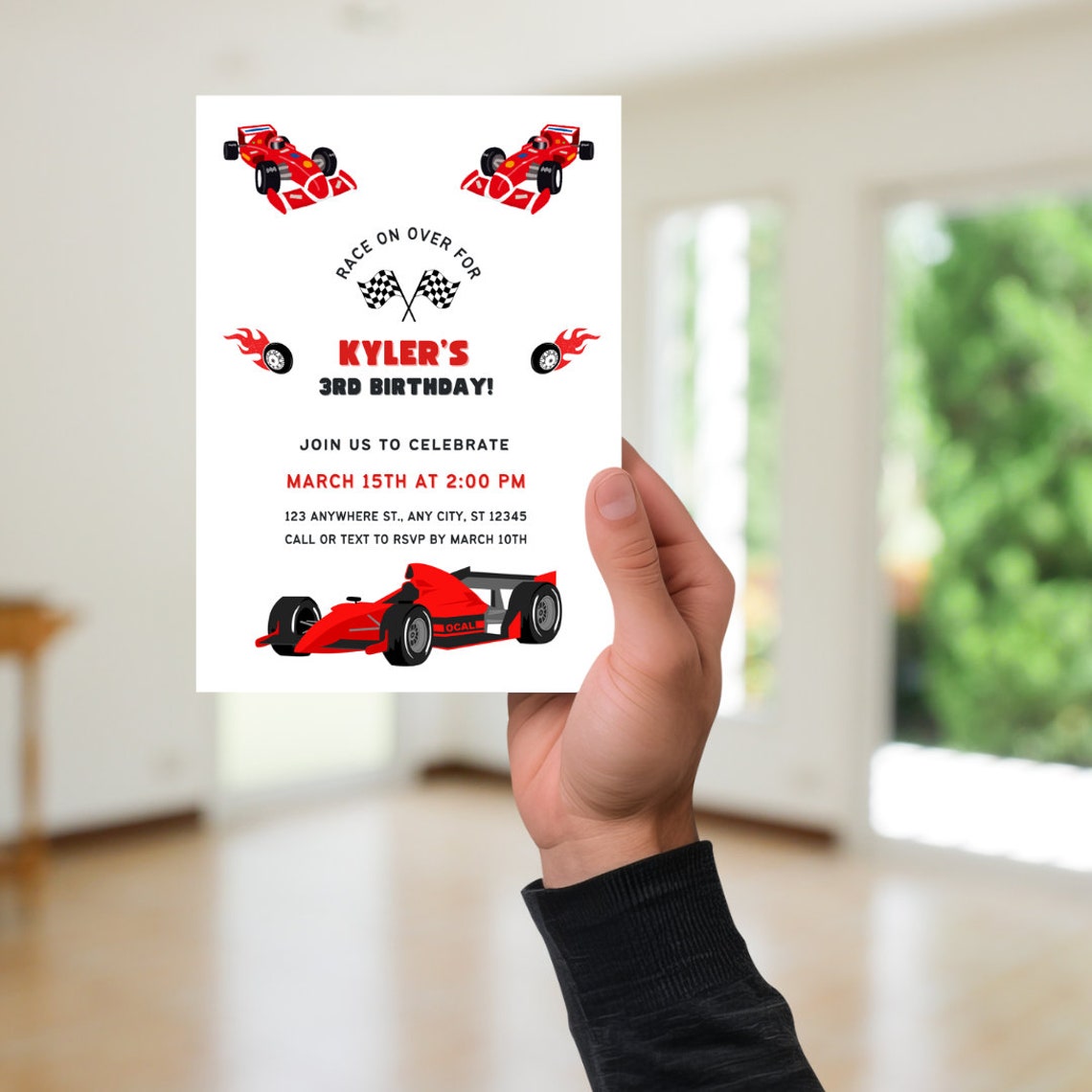 Red & White Race Car Kids Birthday Party Invitation, Fully Customizable ...