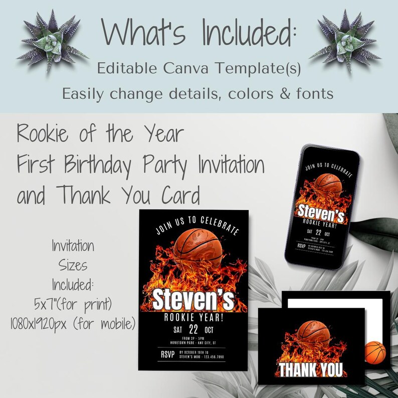 Rookie of the Year Basketball Invitation & Thank You Card (digital ...