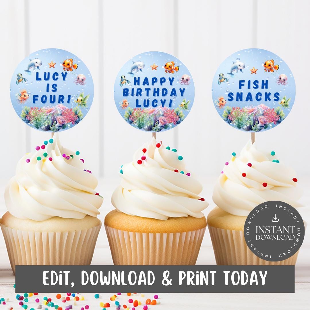 Underwater Friends W/blue Background Cupcake Topper for Kids, Girls ...