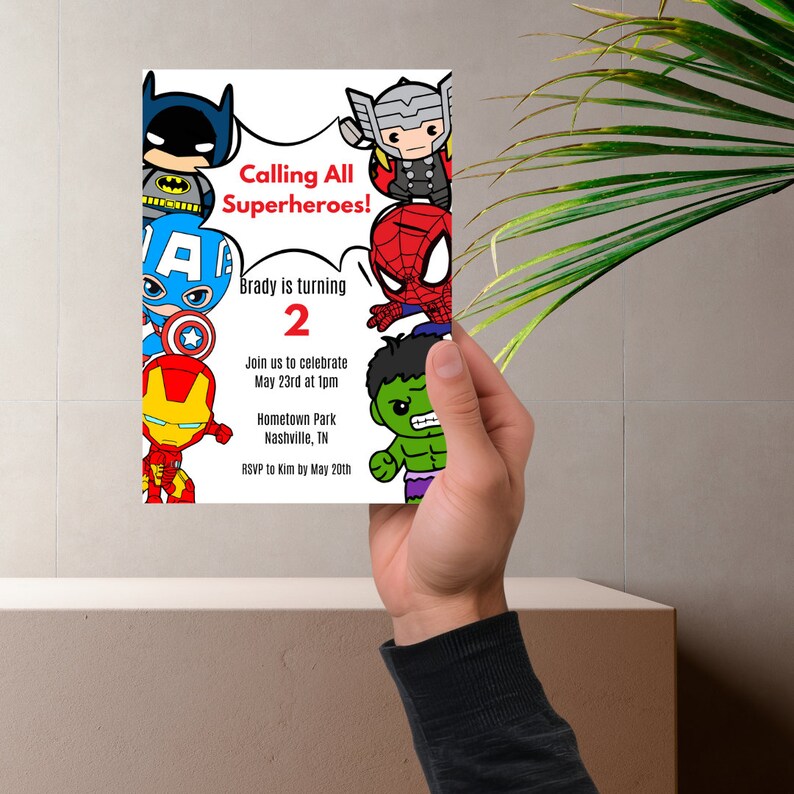 Superhero Border Kids 2nd Birthday Party Invitation / Fully ...