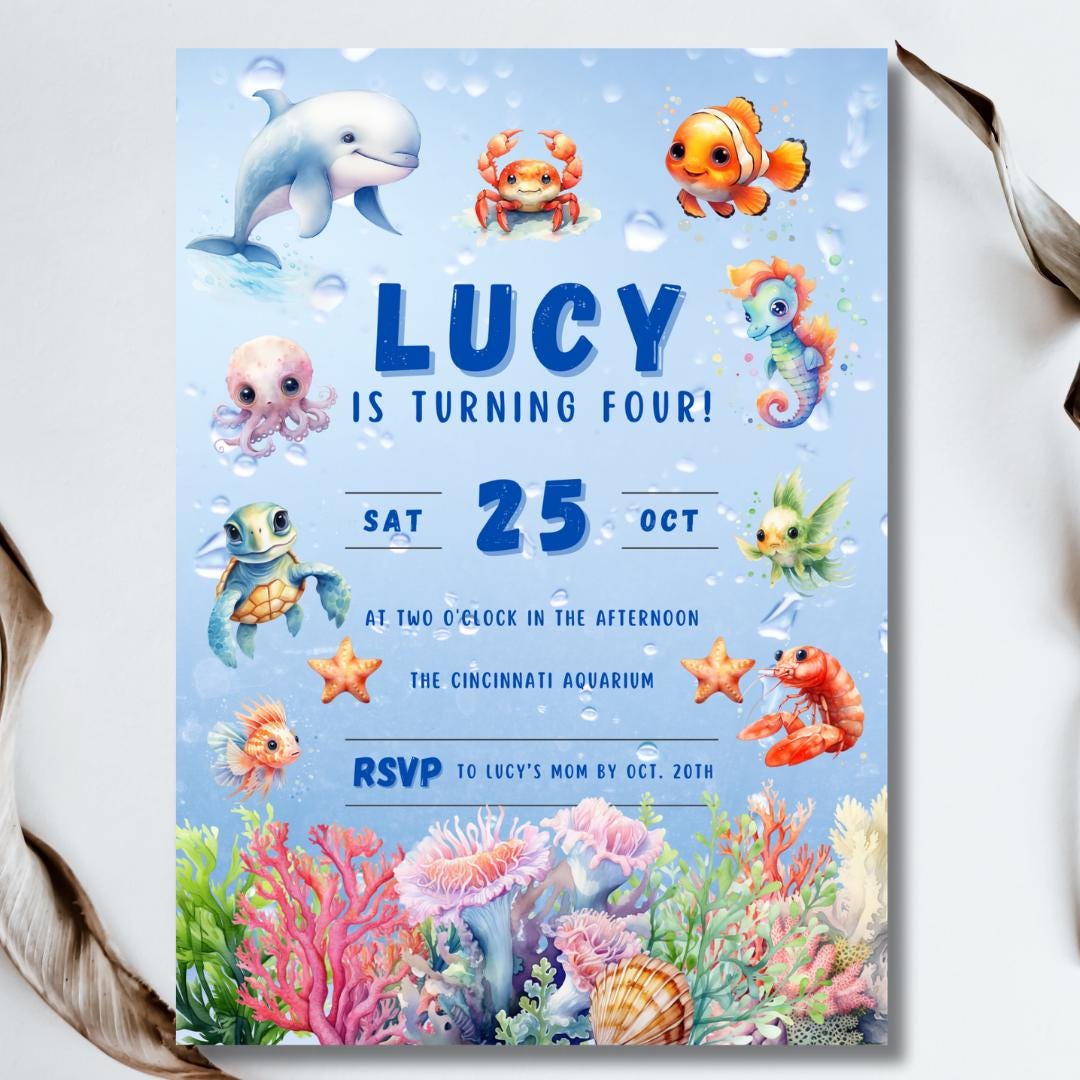 Underwater Friends W/underwater Background, Kids Birthday Party ...