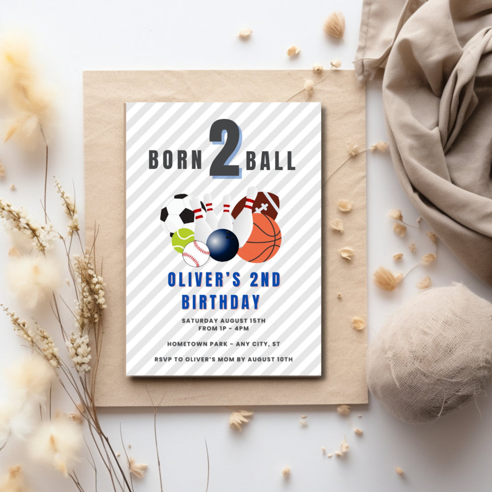 Born 2 Ball 2nd Birthday Party Invitation, Two Year Old, Turning 2 ...