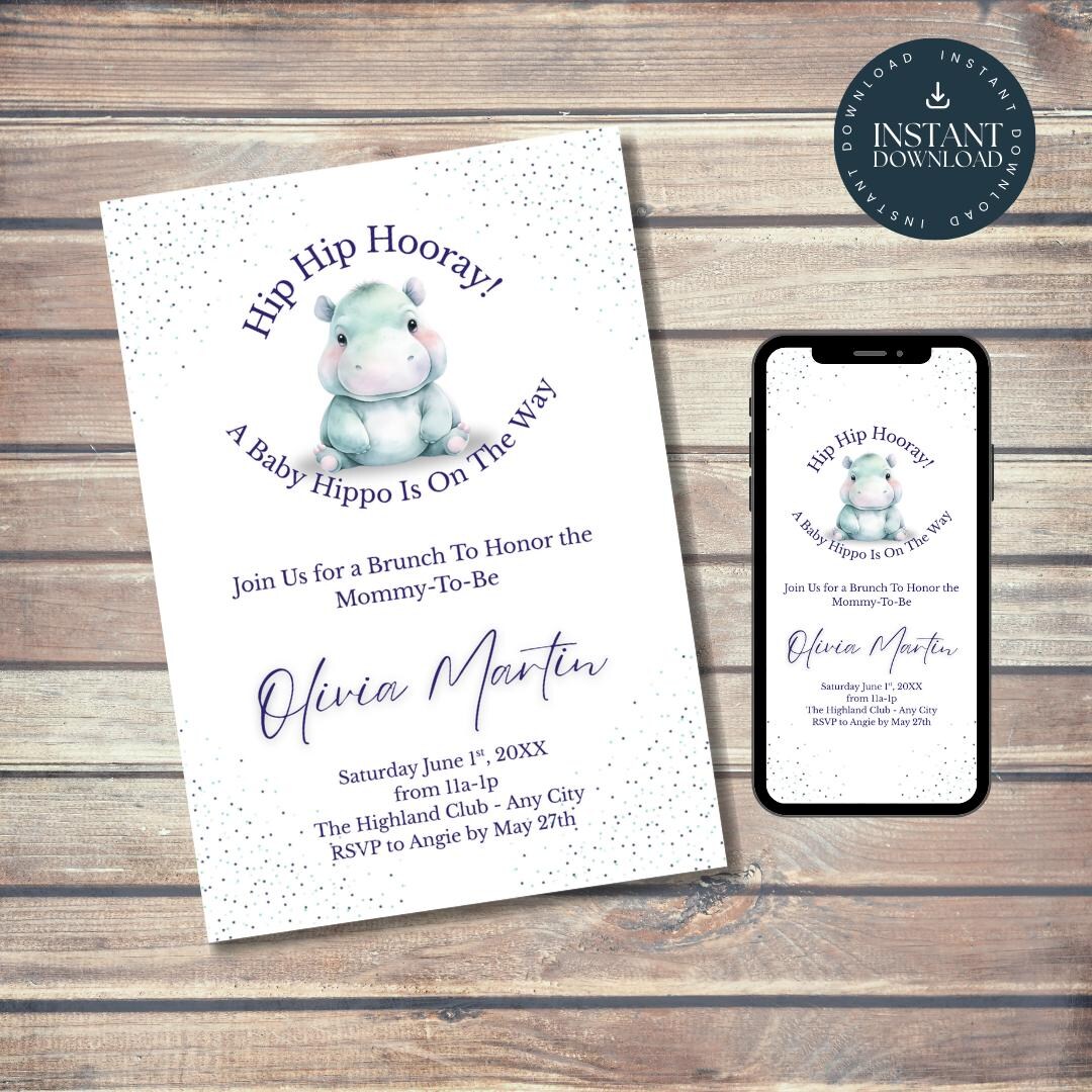 Baby Hippo - Hip Hip Hooray Baby Shower Invitation & Digital Evite ...