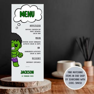 Smashing Good Time Kids Birthday Party Menu Card / Food, Meal List ...