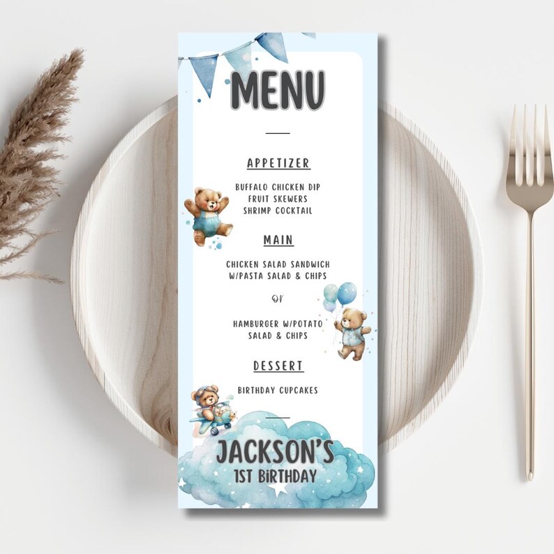 Teddy Bear Menu, Food / Meal List for Kids, Child, Boys, Girls Birthday ...