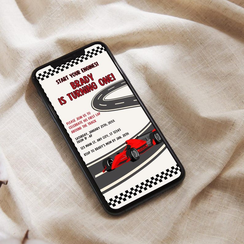 First Lap Around the Track - 1st Birthday Party Invitation W/shareable ...