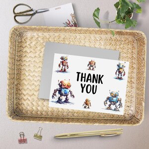 Robot Themed Thank You Card for Kids, Boys, Teens Birthday Party ...