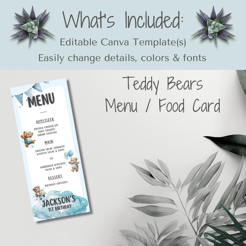 Teddy Bear Menu, Food / Meal List for Kids, Child, Boys, Girls Birthday ...