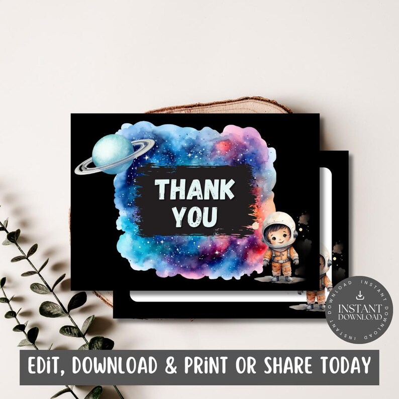 Out of This World, Outer Space Themed Birthday Party Thank You Card for ...