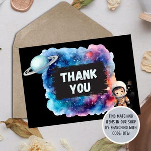 Out of This World, Outer Space Themed Birthday Party Thank You Card for ...
