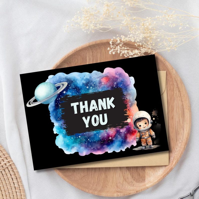 Out of This World, Outer Space Themed Birthday Party Thank You Card for ...
