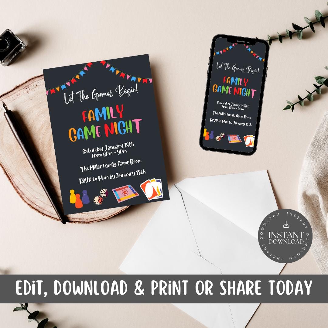 Family Game Night Party Invitation W/evite for Gatherings, Get ...