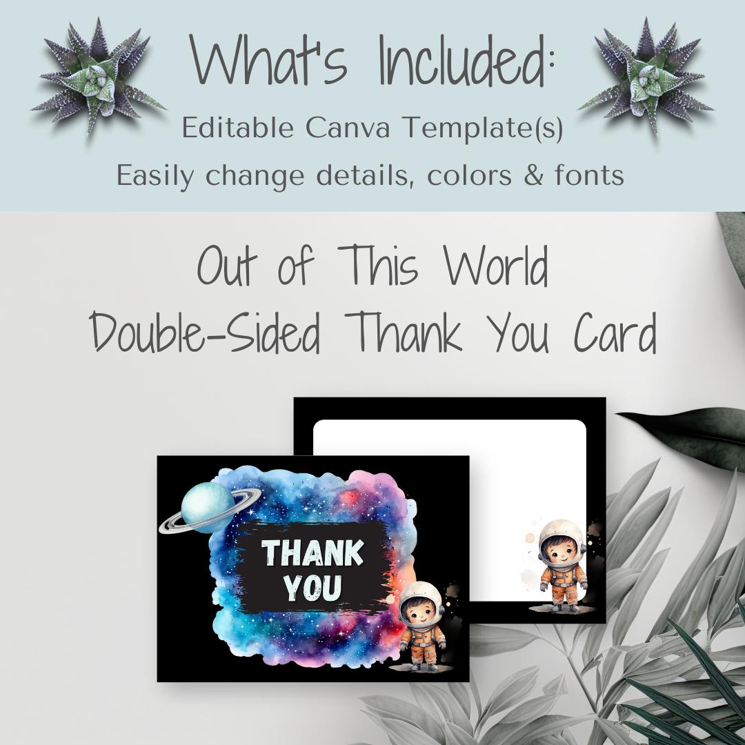 Out of This World, Outer Space Themed Birthday Party Thank You Card for ...