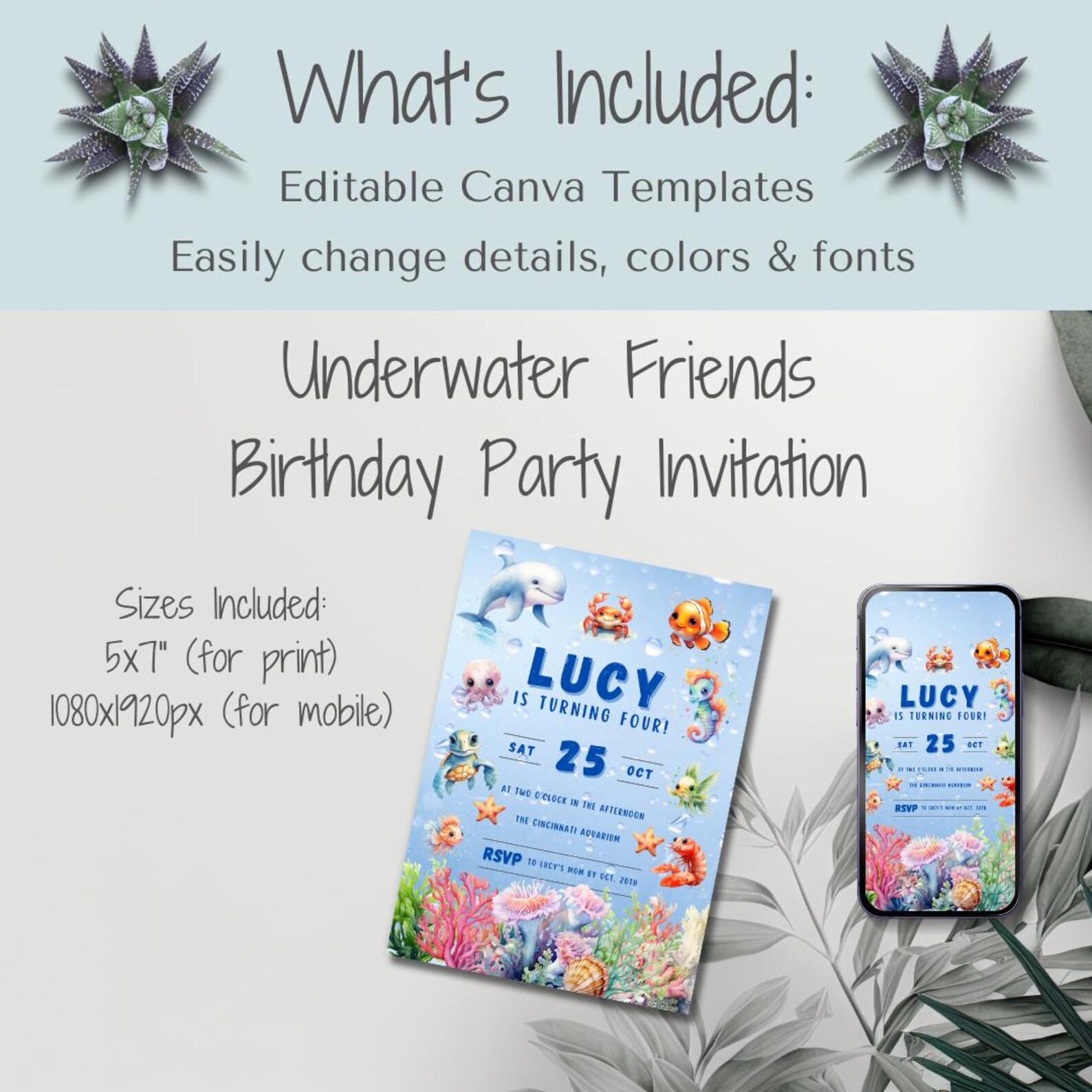 Underwater Friends W/underwater Background, Kids Birthday Party ...