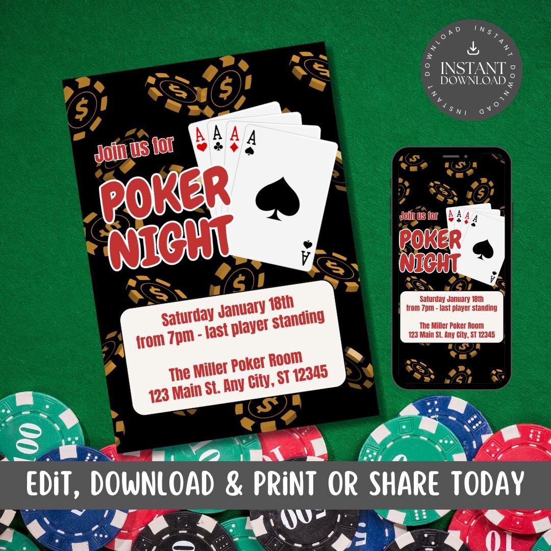 Poker Night Invitation W/shareable Evite Included / Digital Download ...
