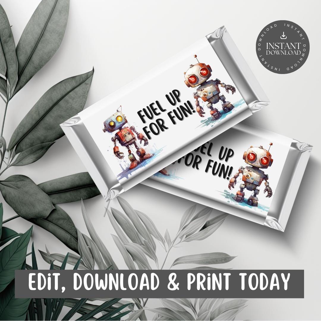 Robot Themed Chocolate / Candy Bar Wrapper / Label for Kids, Teens ...