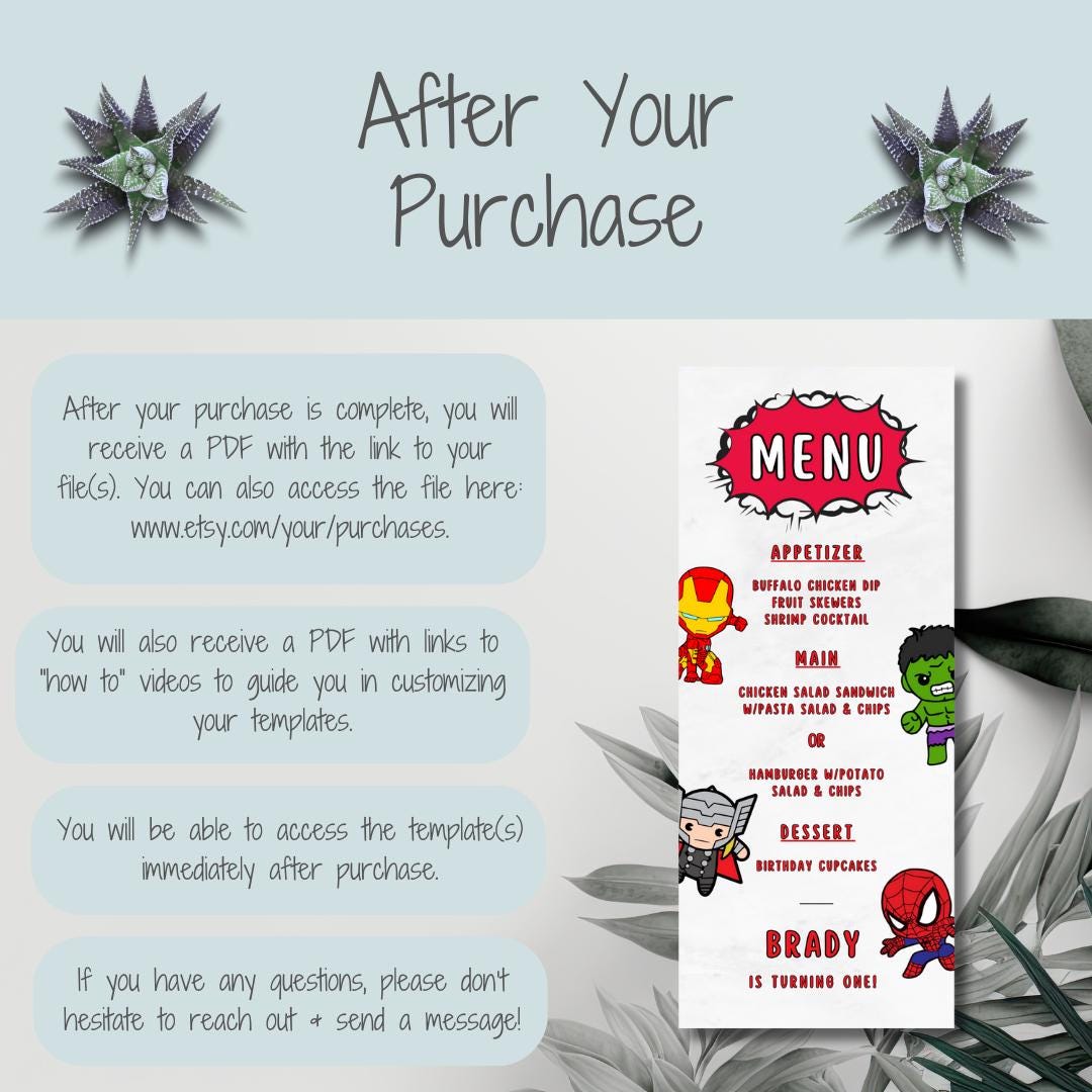 Menu Card W/superhero Border Kids Birthday Party / Calling All ...