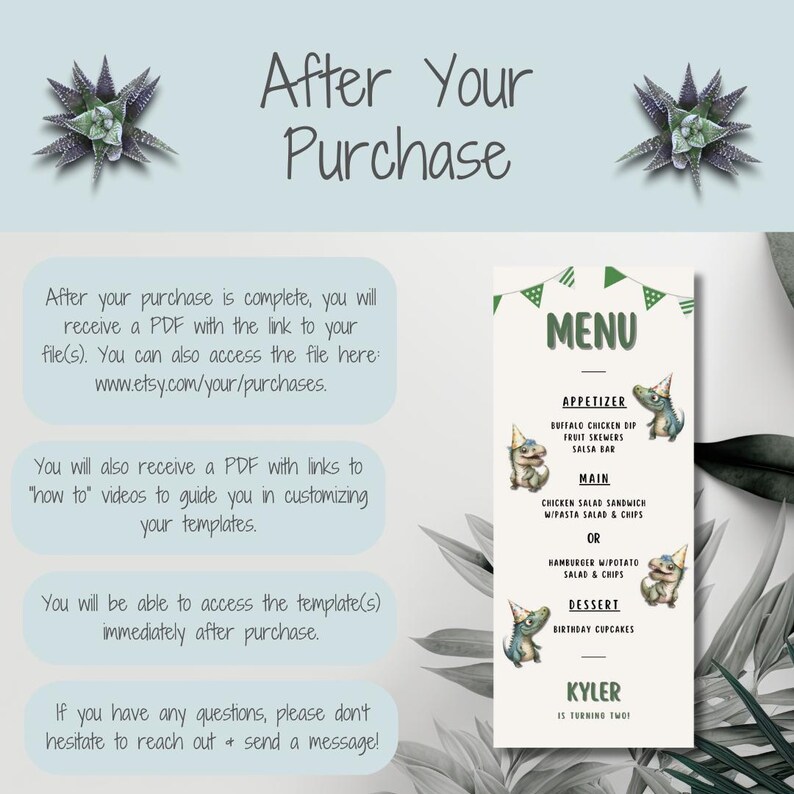 Two-rex Birthday Menu Card: Dinosaur Party, Edit in Canva (digital ...