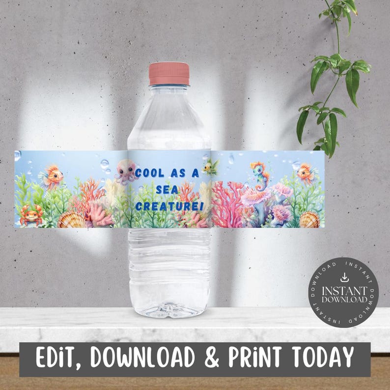 Underwater Friends Water Bottle Label / Wrapper for Kids, Teens ...