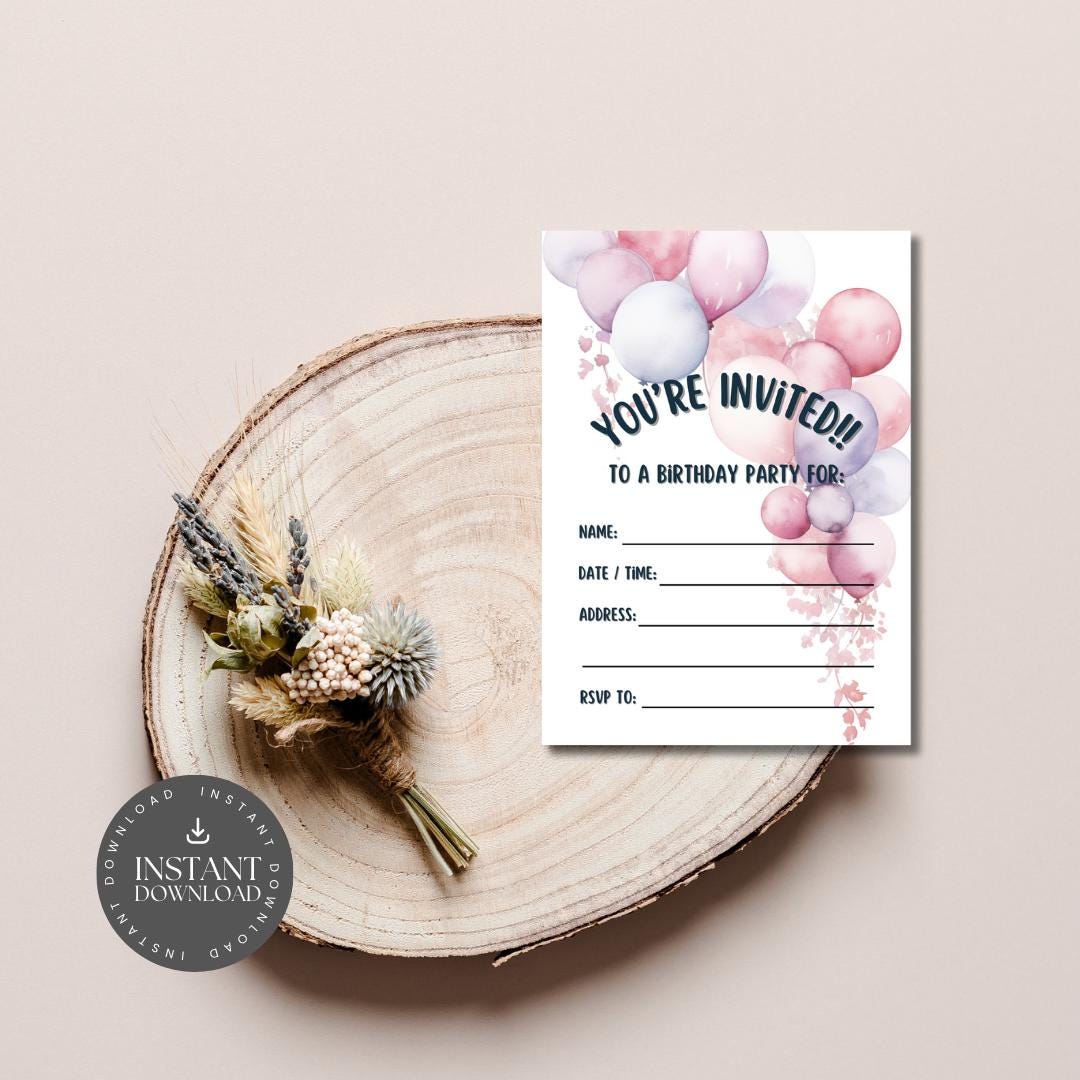 Printable Fill in Birthday Party Invitation W/pink & Purple Watercolor ...