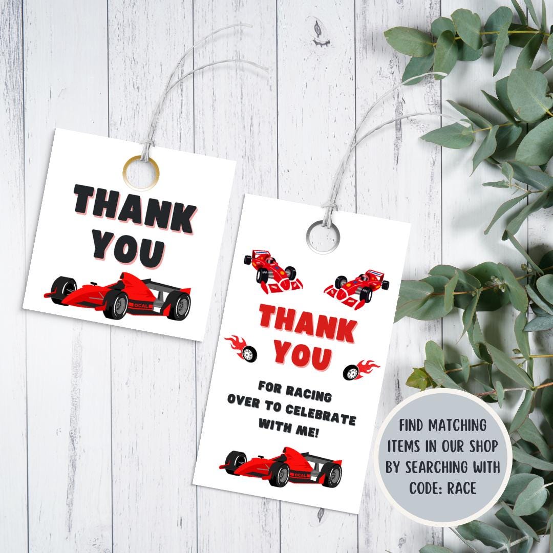 Race Car Themed Party Favor Tag / Thank You Tag for Kids or Teens ...