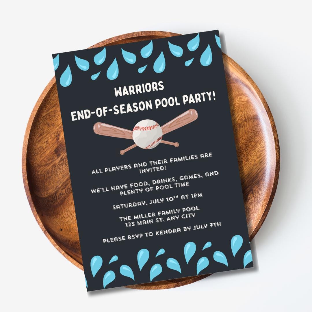 Baseball Team Pool Party Invitation / End of Season Party / Digital ...