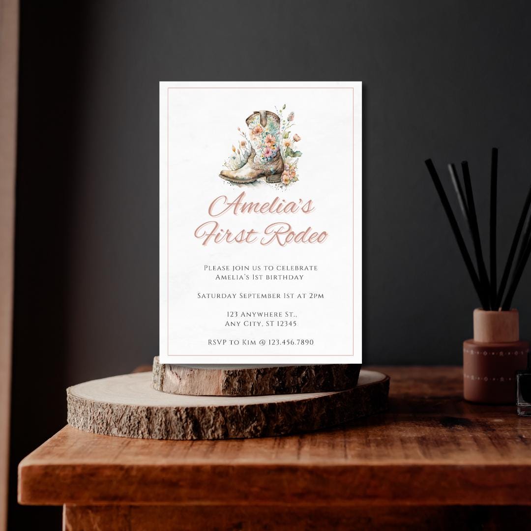 First Rodeo Birthday Party Invitation for Girls, One Year Old, Turning ...