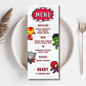 Menu Card W/superhero Border Kids Birthday Party / Calling All ...