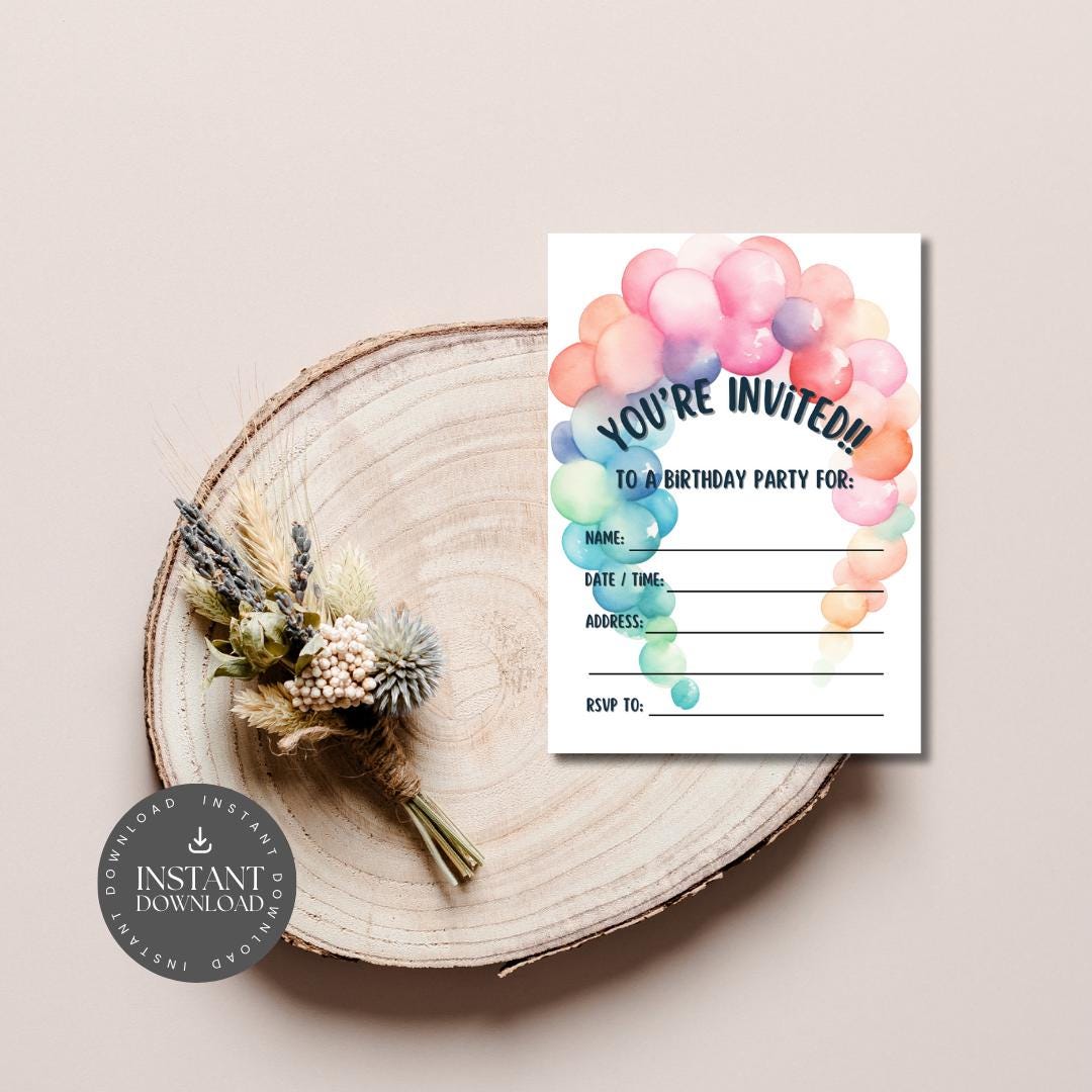 Printable Fill in Birthday Party Invitation W/rainbow Watercolor ...