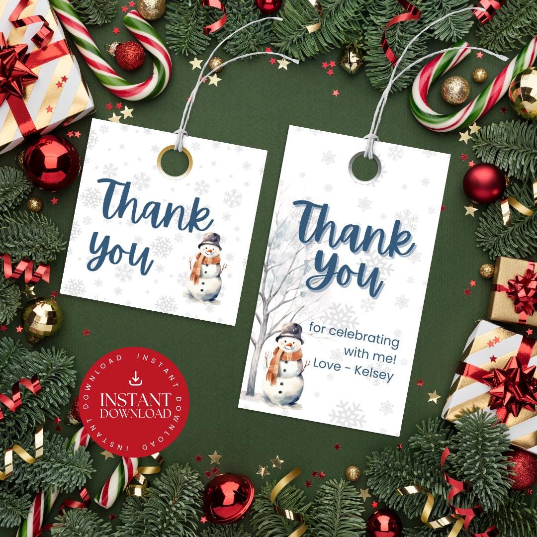 Snowman Winter Wonderland Birthday Party Favor Tags | Snowman Thank You ...