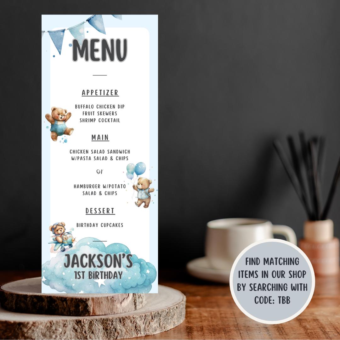 Teddy Bear Menu, Food / Meal List for Kids, Child, Boys, Girls Birthday ...