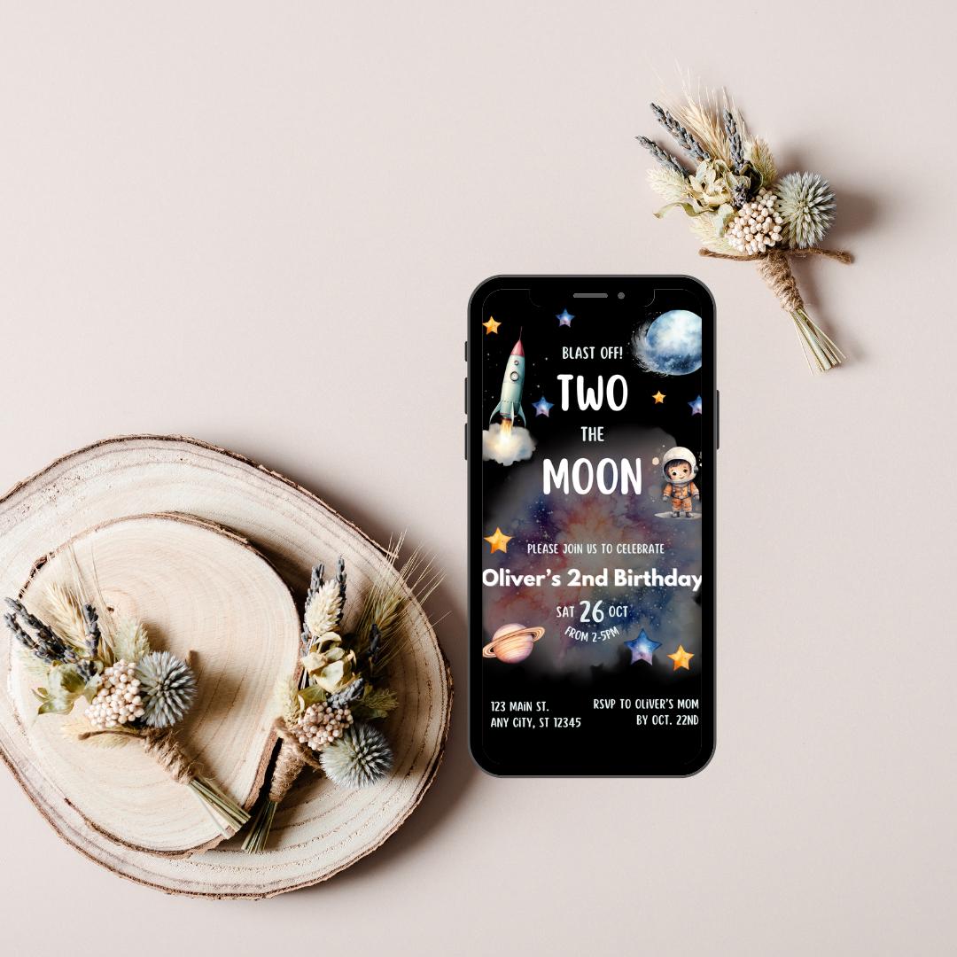 Two the Moon Outer Space Themed 2nd Birthday Party Invitation /print ...