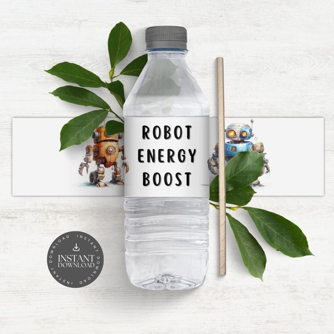 Robot Water Bottle / Beverage Wrapper / Label for Kids, Boys, Teens ...