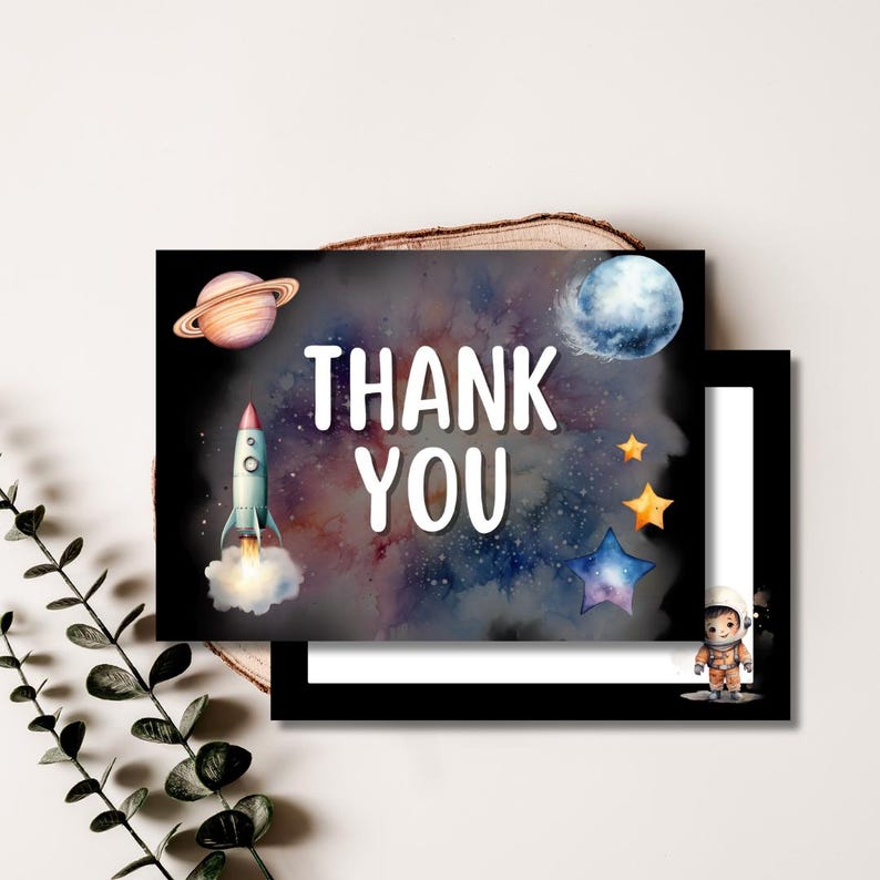 Two the Moon Outer Space Themed 2nd Birthday Party Invitation & Thank ...