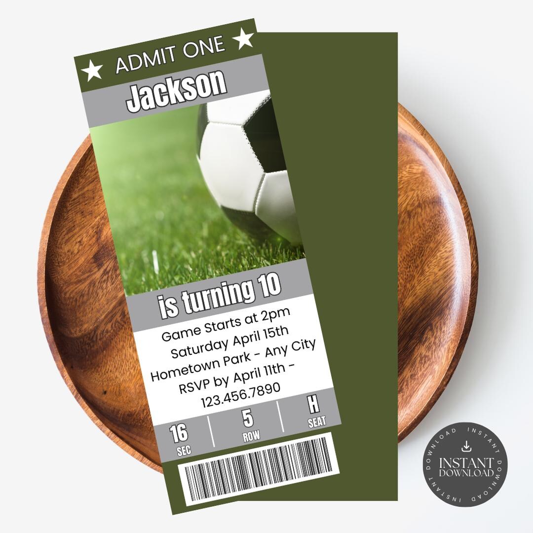 Soccer Ticket Kids Birthday Party Invitation / VIP, Admit One to the ...