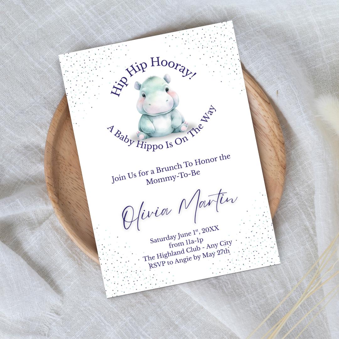 Baby Hippo - Hip Hip Hooray Baby Shower Invitation & Digital Evite ...