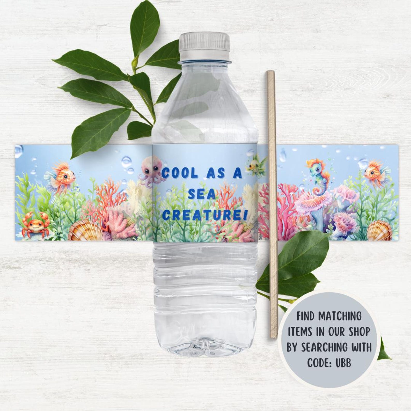 Underwater Friends Water Bottle Label / Wrapper for Kids, Teens ...