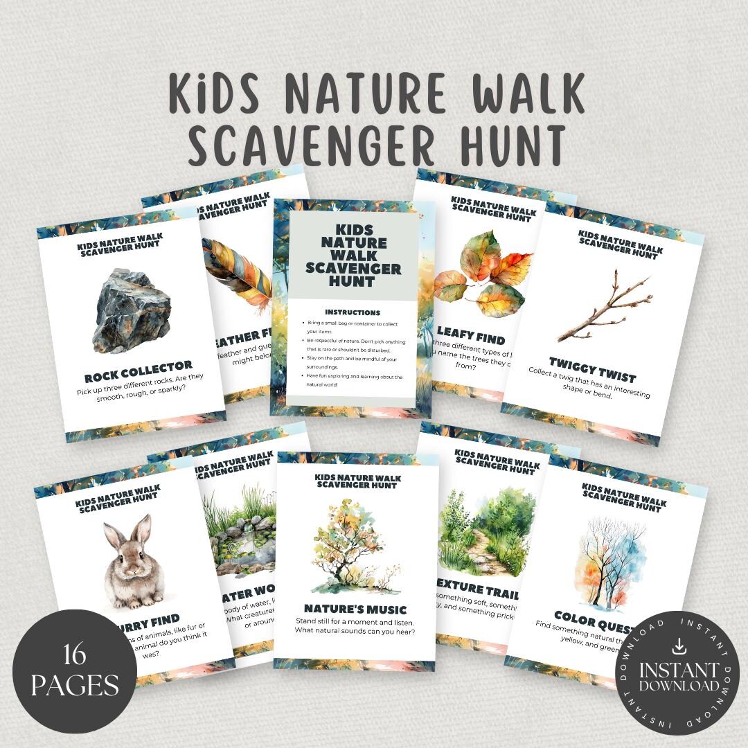Kids Nature Walk Scavenger Hunt Activity / Spring, Summer, Fall / Parks ...