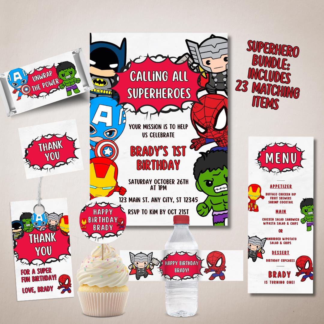 Superhero Birthday Party Bundle: Customizable Invitation, Favors, Decor ...