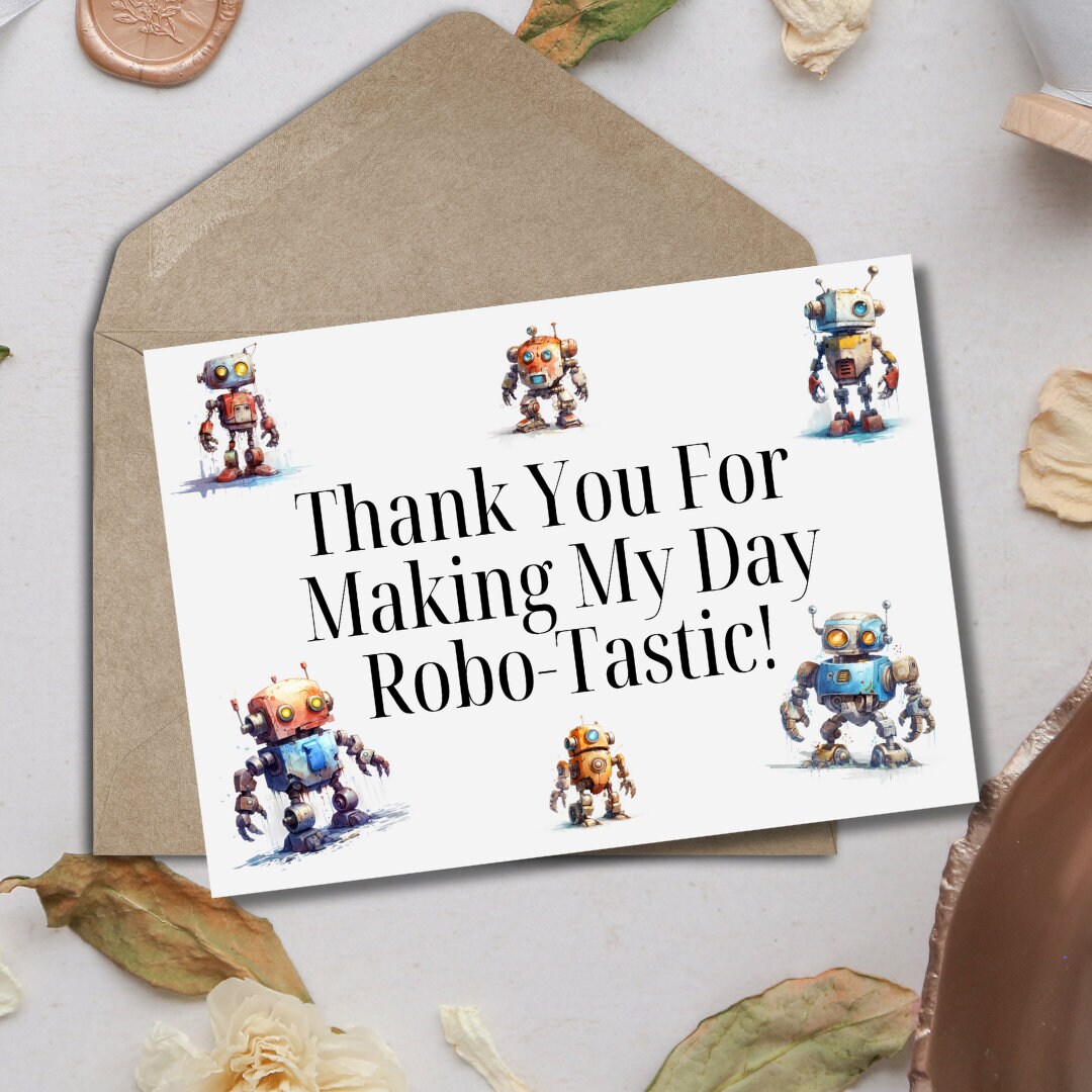 Robot Themed Thank You Card for Kids, Boys, Teens Birthday Party ...