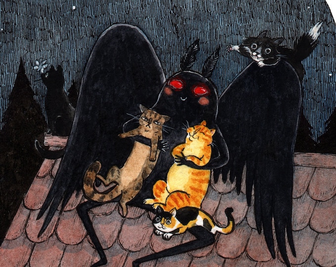Meowthman Mothman With Cats Cryptids Horror Cats 5x7 Print - Etsy