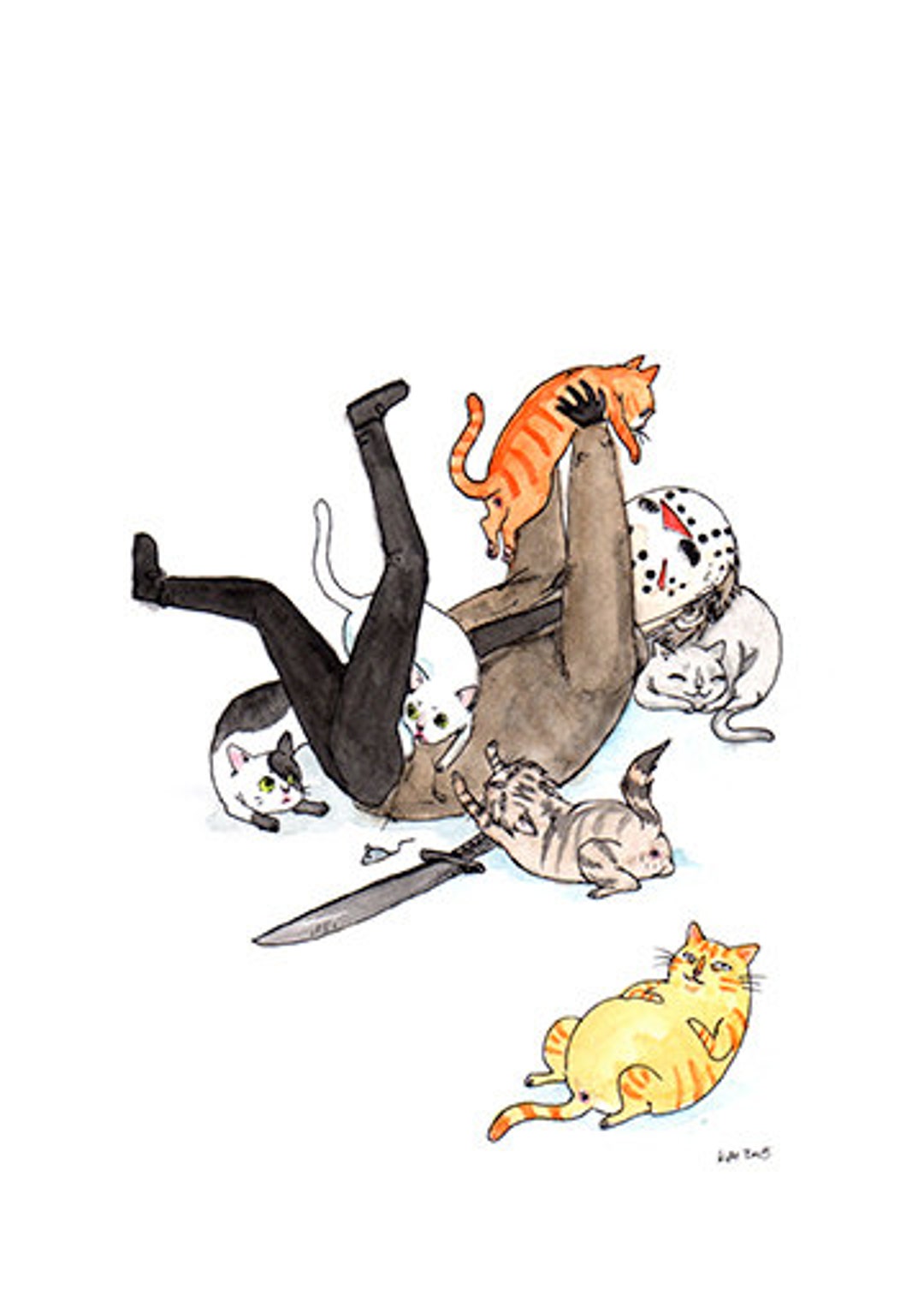 Friday the Purrteenth - 5x7" Jason With Cats Halloween Print - Etsy