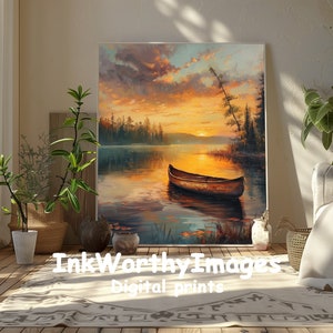 Sunset Canoe on Lake | Digital Download | Printable Wall Art | Home ...
