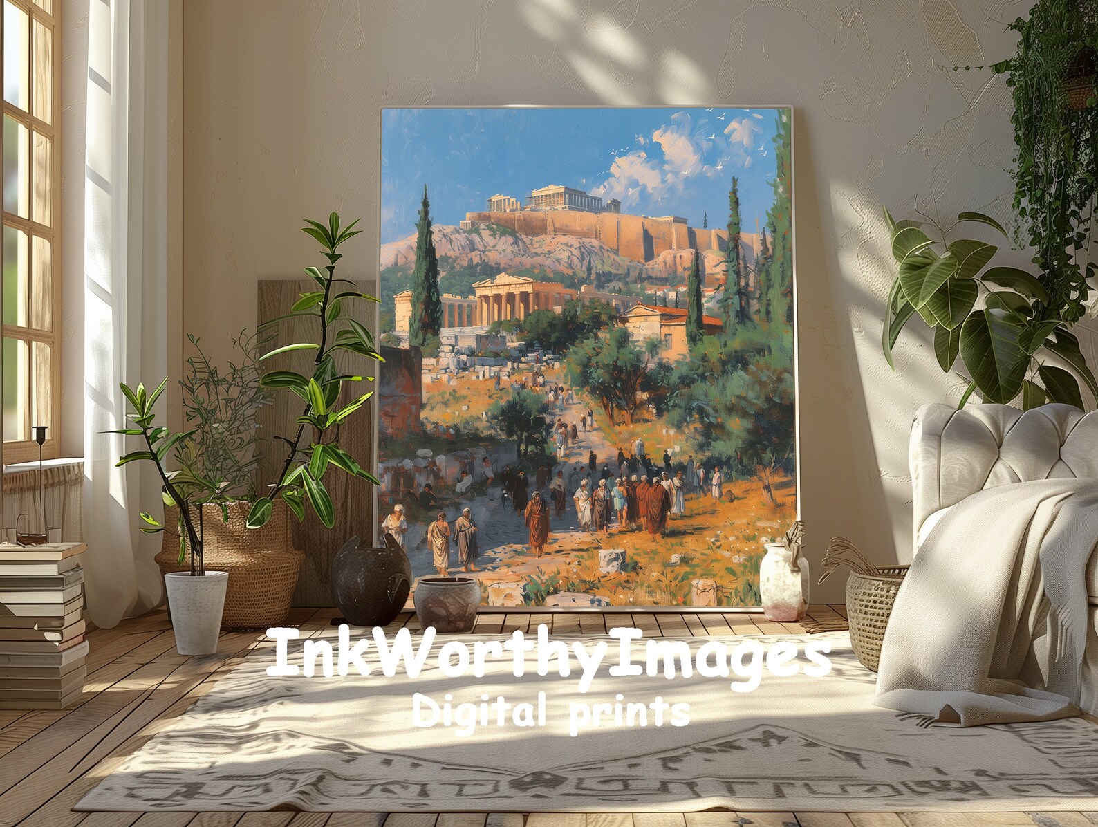 Ancient Greek Agora Scene With Acropolis View | Historical Landscape ...
