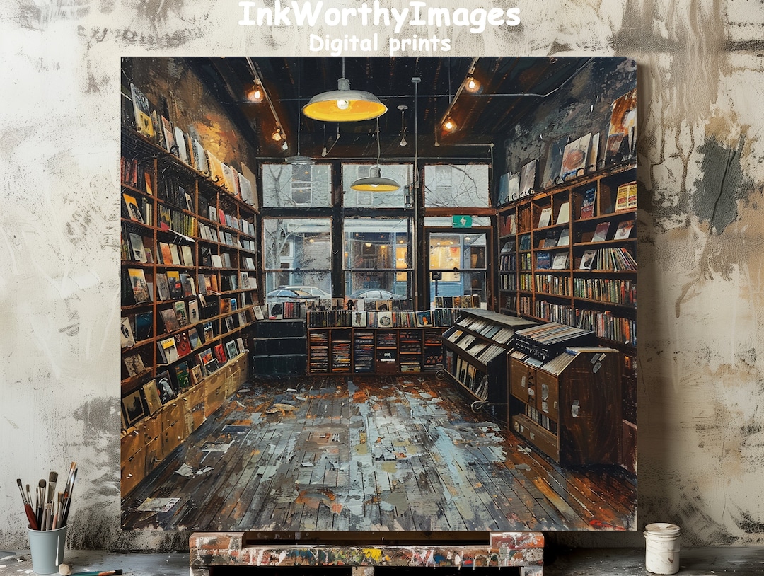 Cozy Bookstore Art Print | Vintage Bookshop Interior | Rainy Day ...