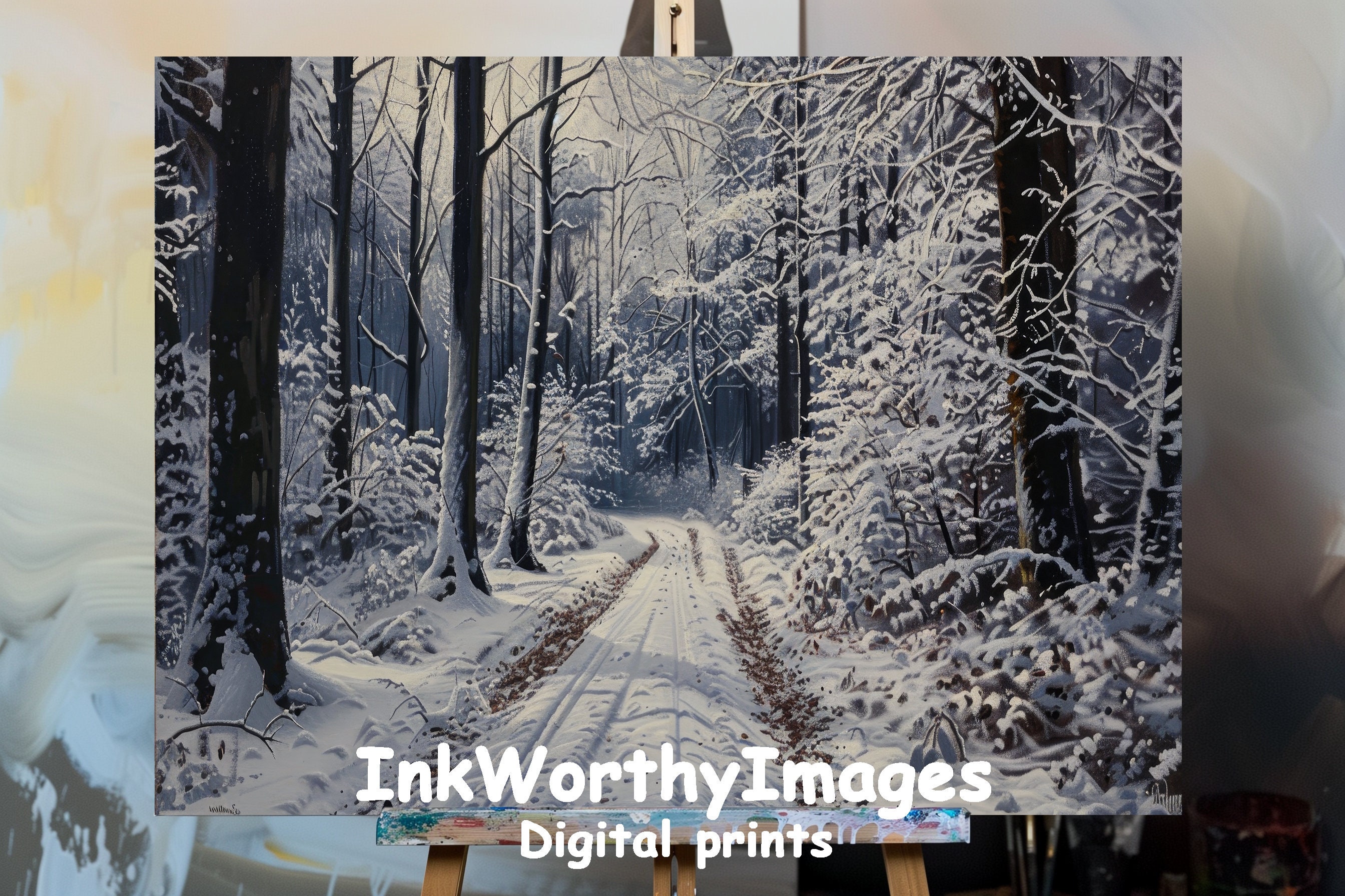 Snowy Forest Trail Digital Download Winter Wonderland Art Serene Forest ...