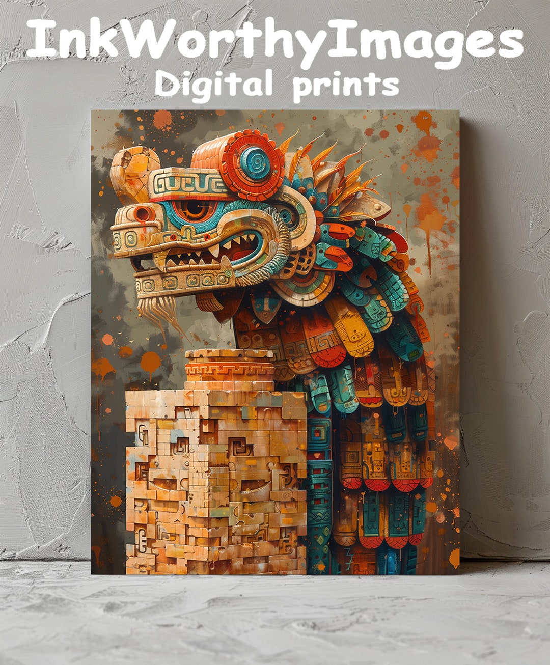 Aztec Serpent Sculpture Painting | Ancient Mesoamerican Art | Colorful ...