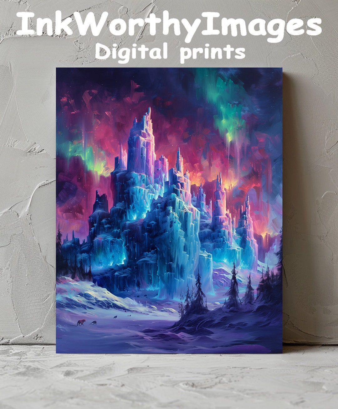 Majestic Ice Castle Northern Lights Fantasy Art Winter Wonderland ...